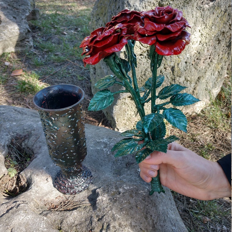 Set of Forged Roses Forged Roses in Vase Iron Red Roses - Etsy