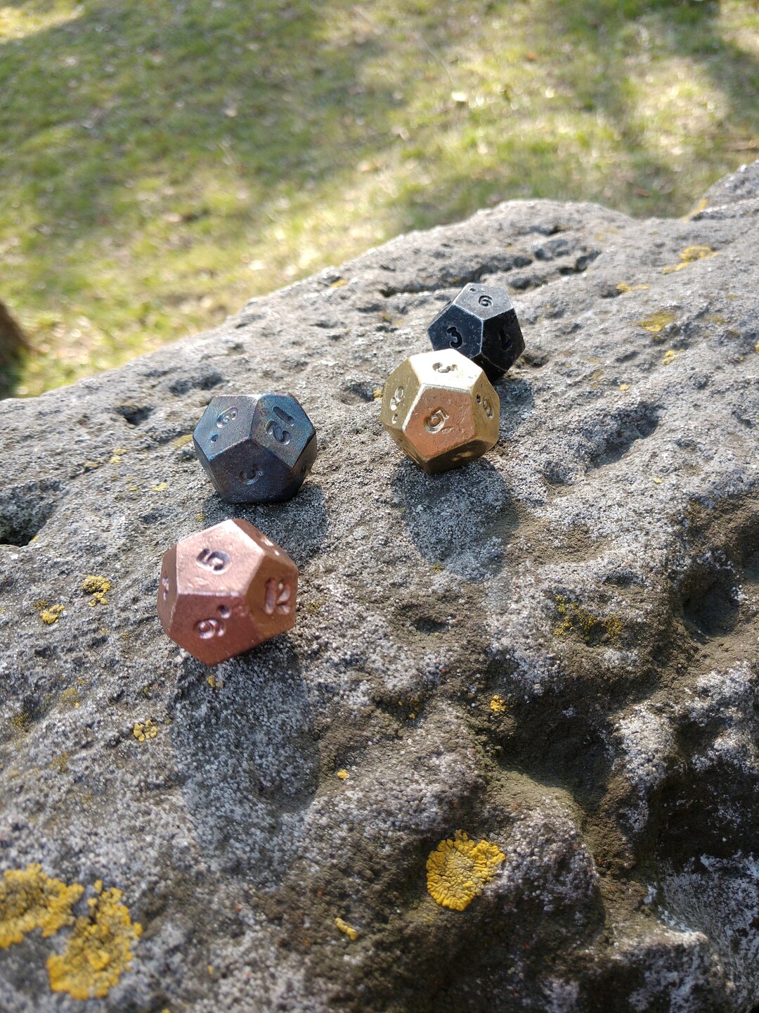 Set of 4 Metal Dice, D12 Dice, Forged Bronze Dice, Forged Iron Dice ...