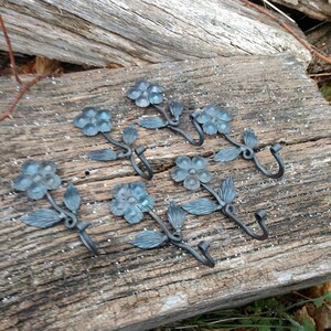 Set of 6 Iron Wall Hooks, Iron Clothes Hooks, Hand Forged Flower, Forged Wall Hook, Iron ...