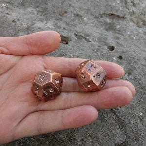 Set of 2 Copper Dice, D20 Dice, Forged Copper Dice, Board Games, Dnd ...