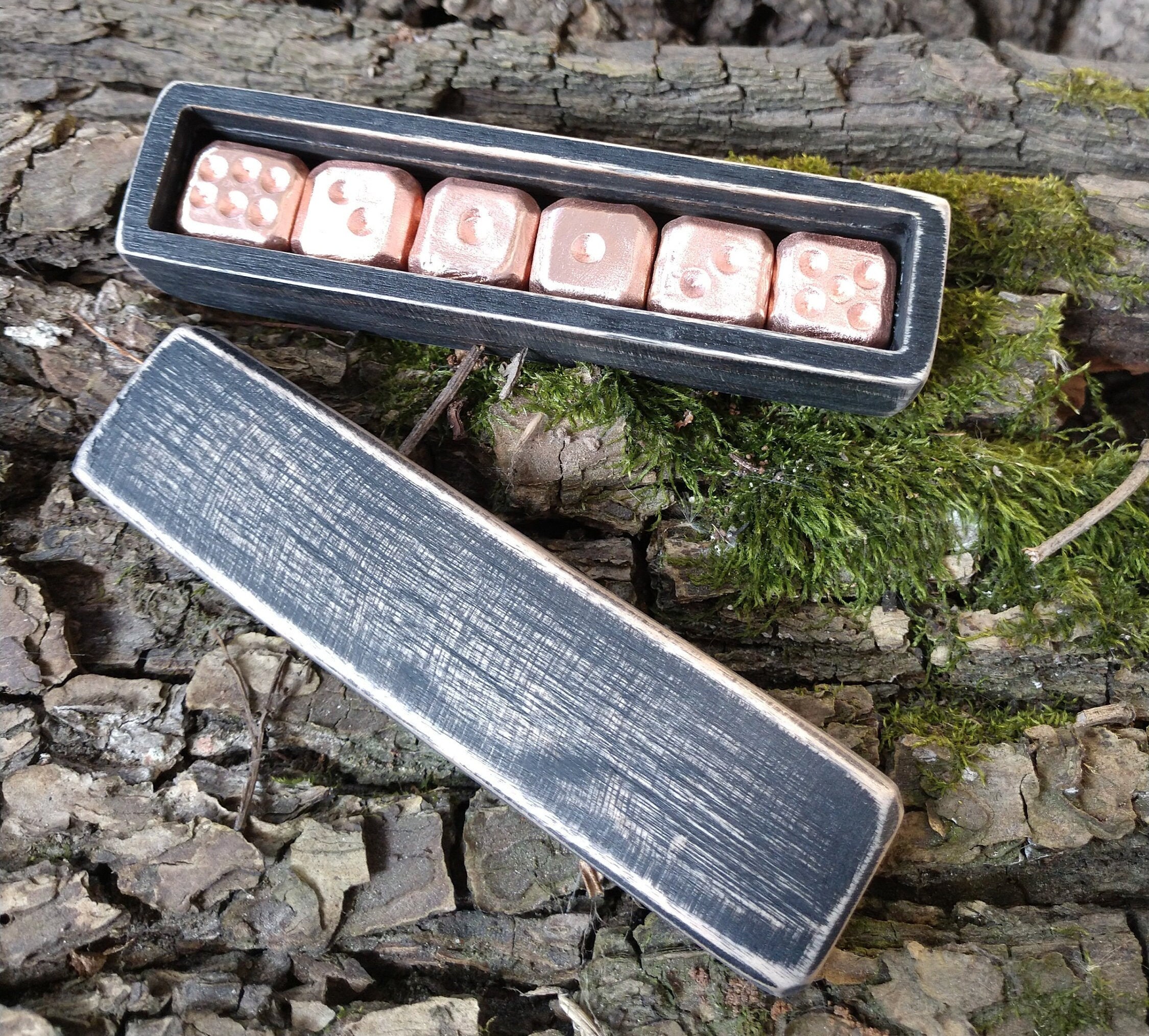 Copper dice set of 6 dices in wooden box copper anniversary | Etsy