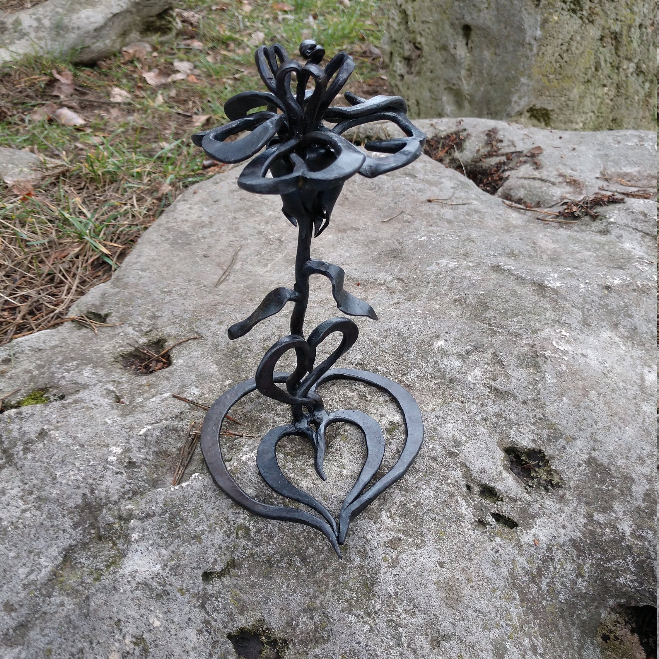 Forged Iron Flower With Hearts, 6th Anniversary Gift, Engraved Metal ...