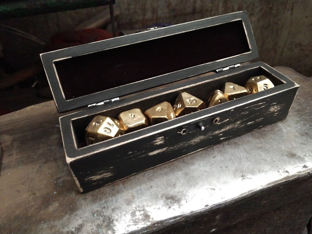 D&D Dice Games, Bronze Dices, Set of 7 Dices in Wooden Box, D20, D10 ...