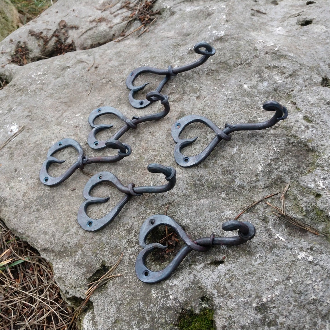 Hand forged hooks set of 6 hangers coats hearts clothes | Etsy