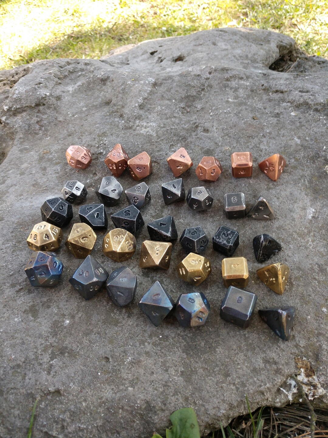 Set of 5 Metals on 7 Dice, Bronze Dice, Iron Dice, Copper Dice ...
