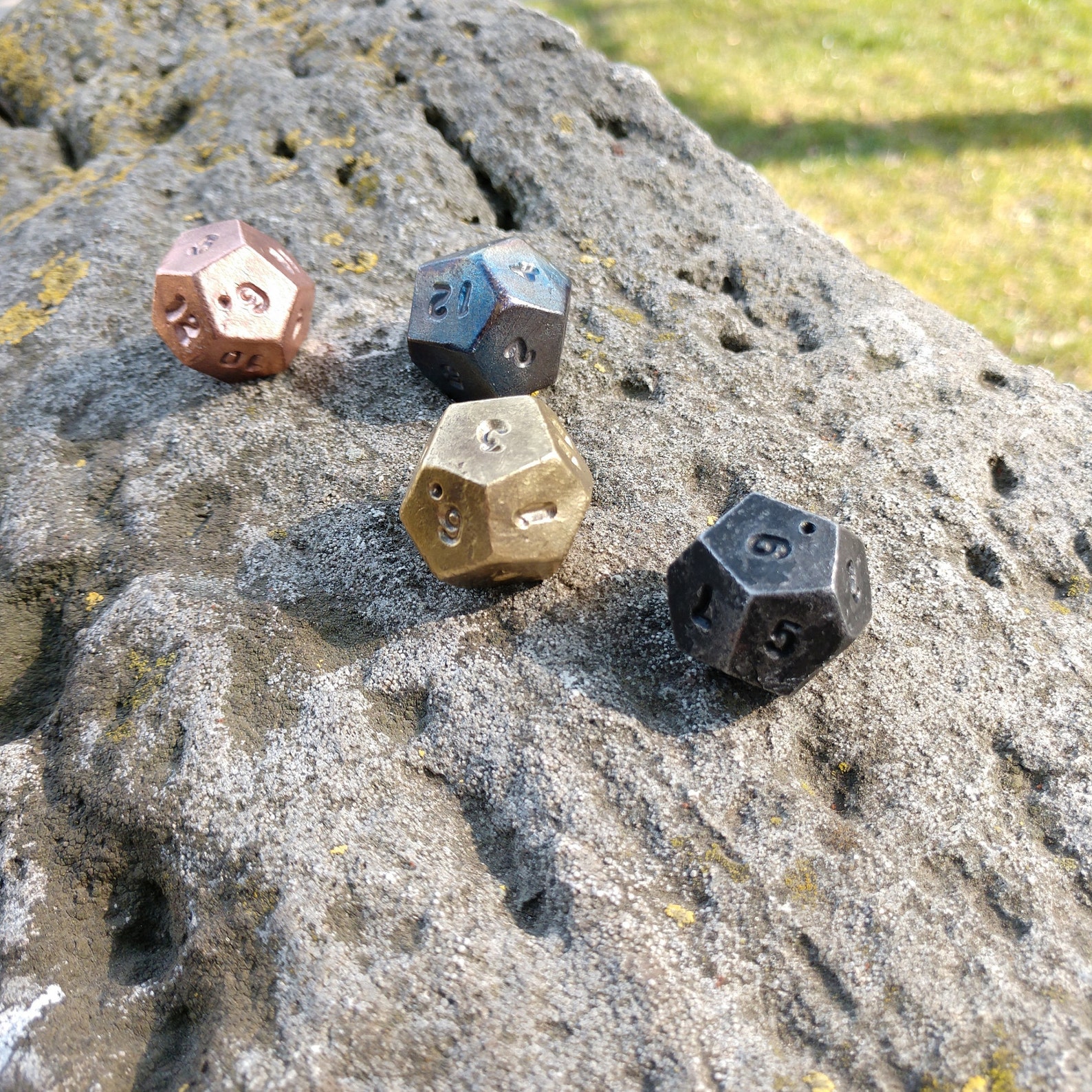 Set of 4 Metal Dice D12 Dice Forged Bronze Dice Forged Iron | Etsy