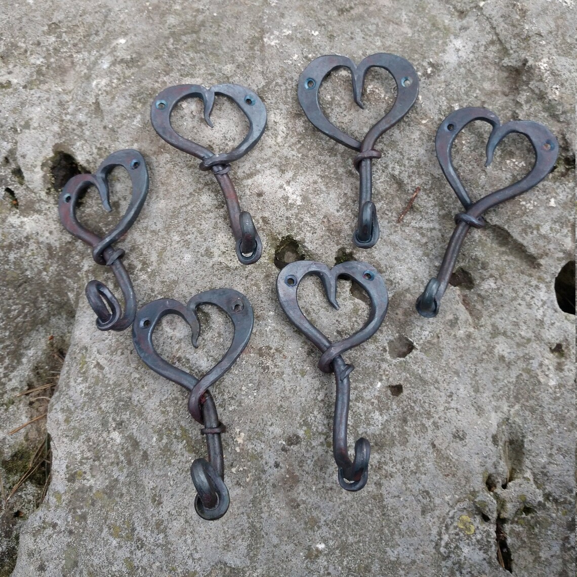 Hand forged hooks set of 6 hangers coats hearts clothes | Etsy
