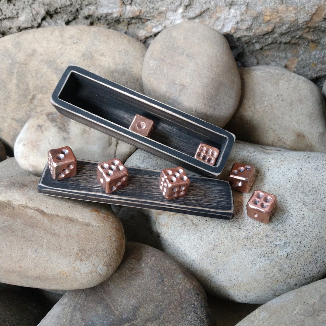 Copper Gift, Copper Dice, Set of 7 Dices in Wooden Box, Copper ...