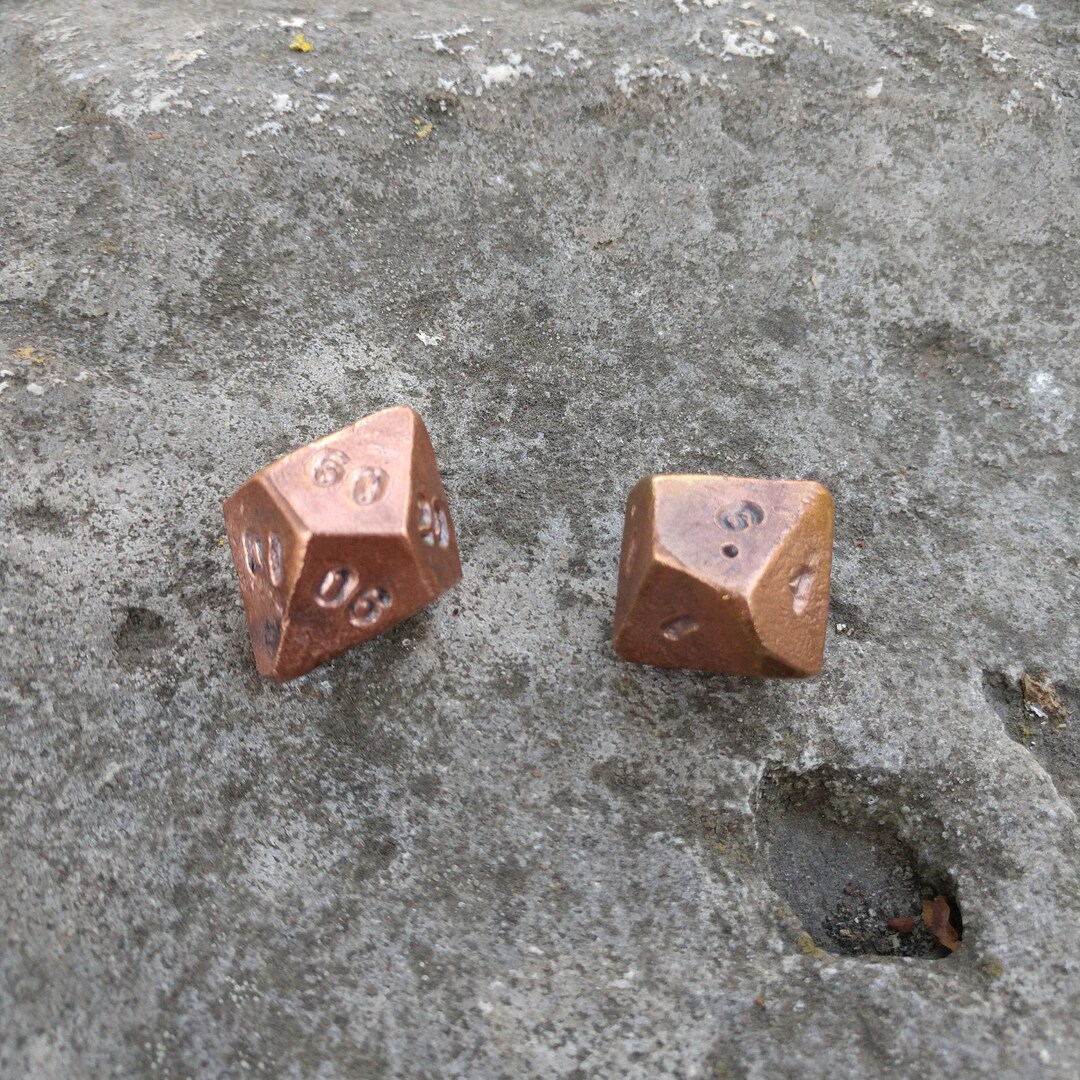 Set of 2 Copper Dice, D00 Dice, D10, Forged Copper Dice, Board Games ...