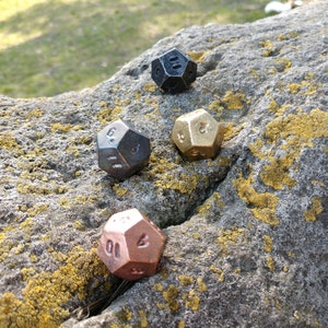 Set of 4 Metal Dice, D12 Dice, Forged Bronze Dice, Forged Iron Dice ...
