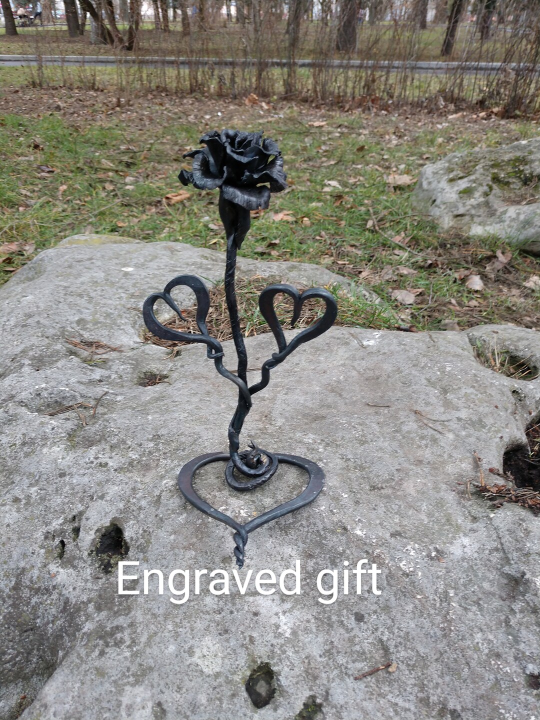 Hand Forged Iron Rose With Hearts, 6th Anniversary Gift - Etsy
