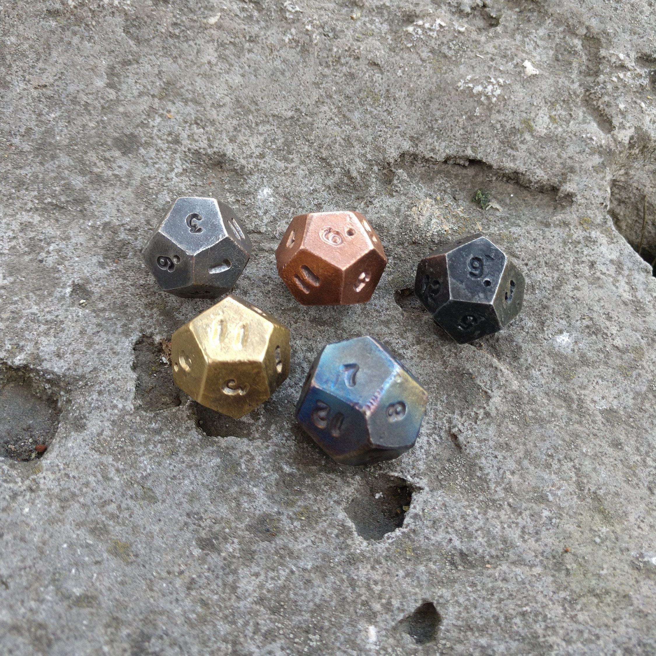 DnD dice games set of 5 metal dice d12 dice iron bronze | Etsy