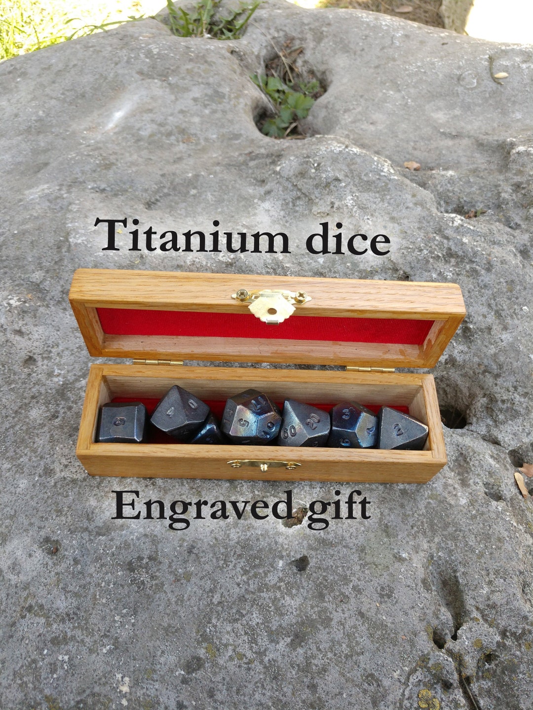 Dnd Dice Games,set of 7 Dices in Wooden Box, Titanium Dices D20, D10 ...