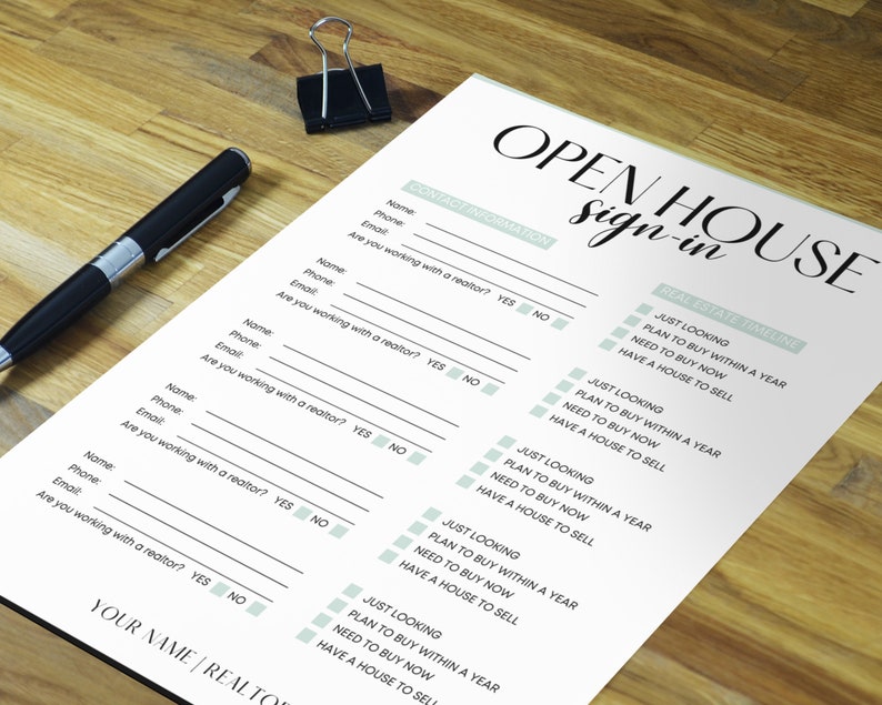 Editable Open House Sign in Sheet Realtor Open House Form - Etsy