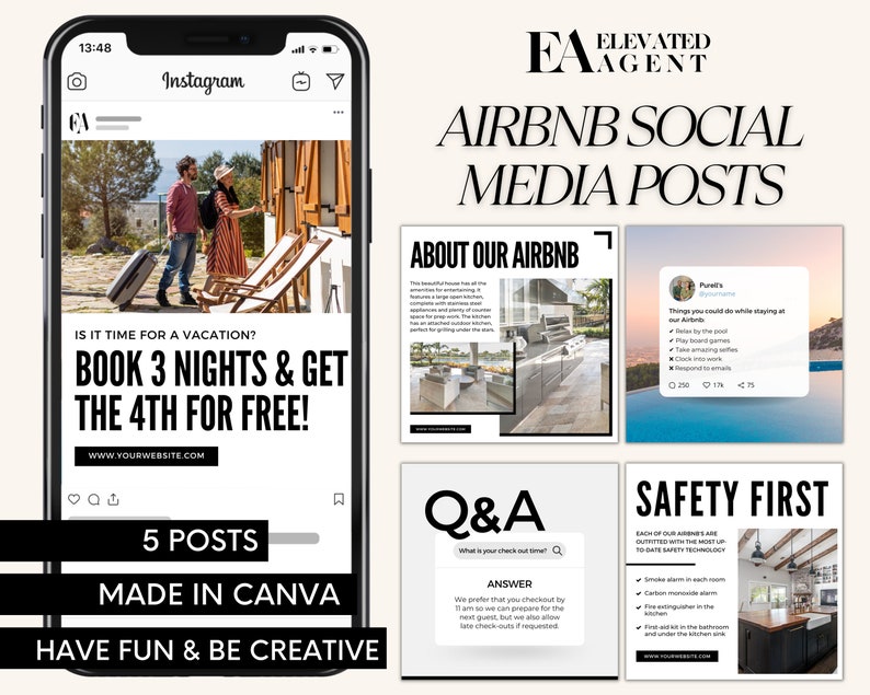 Airbnb Social Media Posts, Canva Template - Etsy