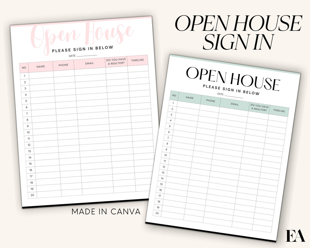 Editable Open House Sign in Sheet, Realtor Open House Form, Real Estate ...