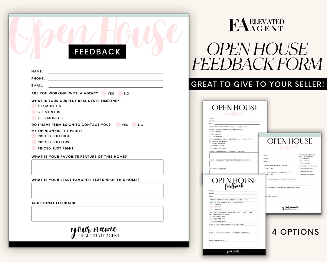 Open House Feedback Form, Real Estate Open House, Open House Printable ...
