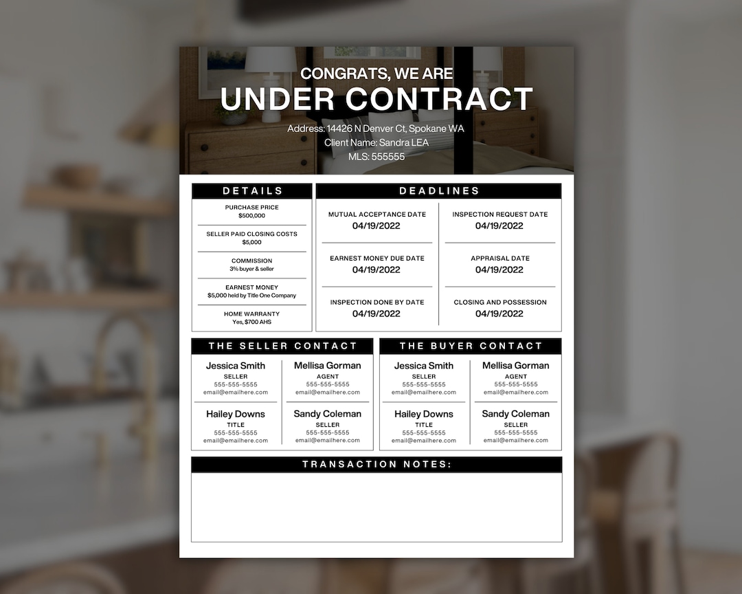 Real Estate Transaction Summary Flyer, Under Contract Timeline, Realtor ...