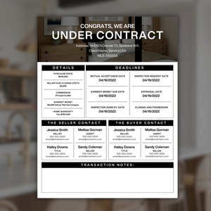 Real Estate Transaction Summary Flyer, Under Contract Timeline, Realtor ...