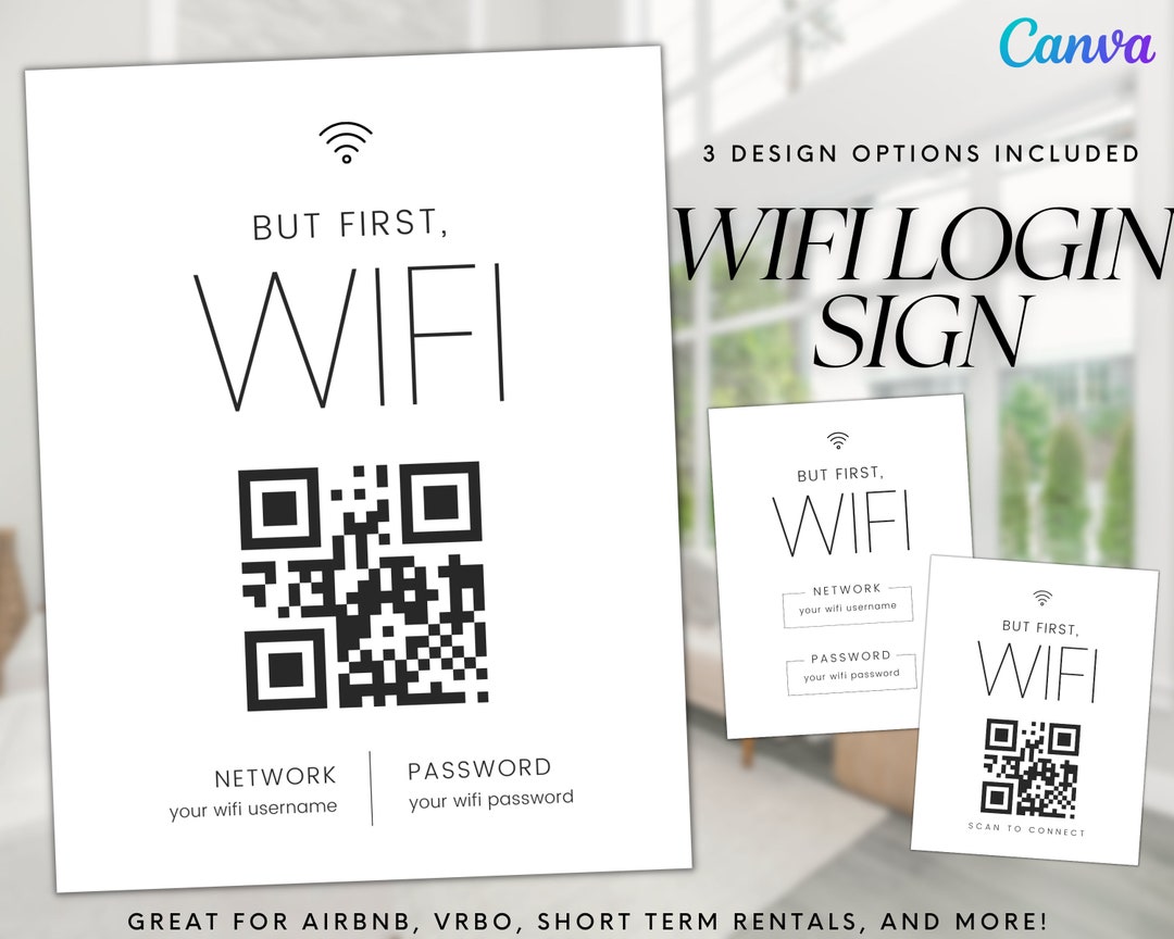 QR Wifi Sign, Wifi Password Sign, Editable Wifi Sign Template, Canva ...