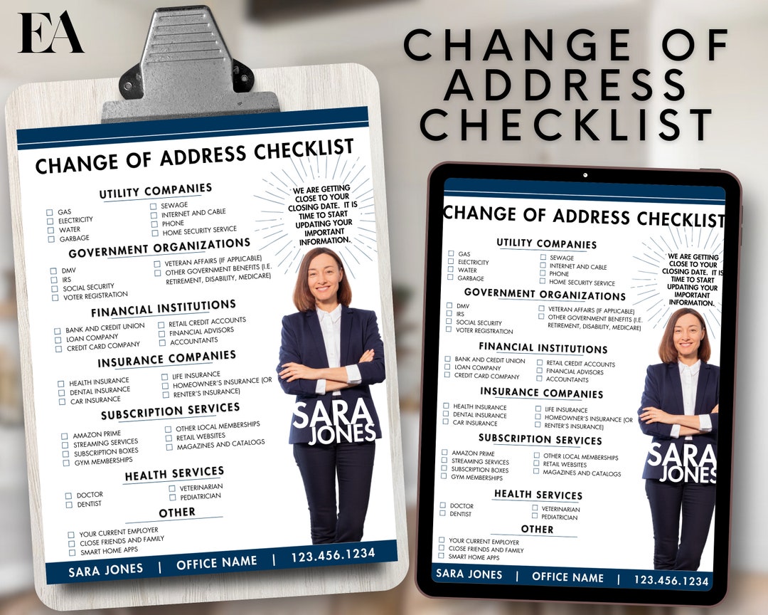 Real Estate Change of Address Checklist, Realtor Moving Planner (canva ...