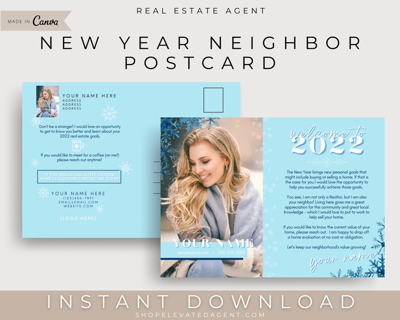 Real Estate New Year Card, Realtor Hello Neighbor Postcard, Realtor New ...