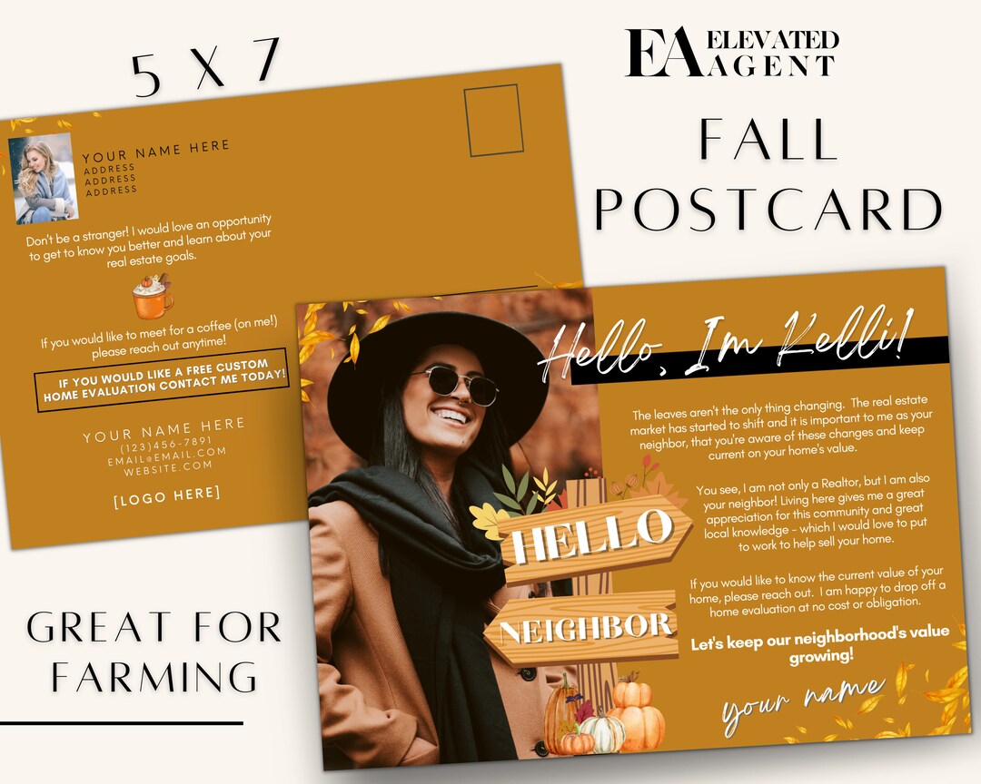 Fall Real Estate Postcard Template, Hello Neighbor Design (canva) - Etsy