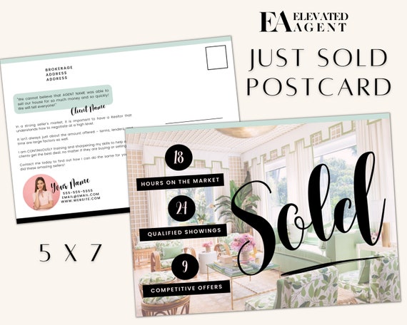 Real Estate Just Sold Postcard Real Estate Marketing Real - Etsy