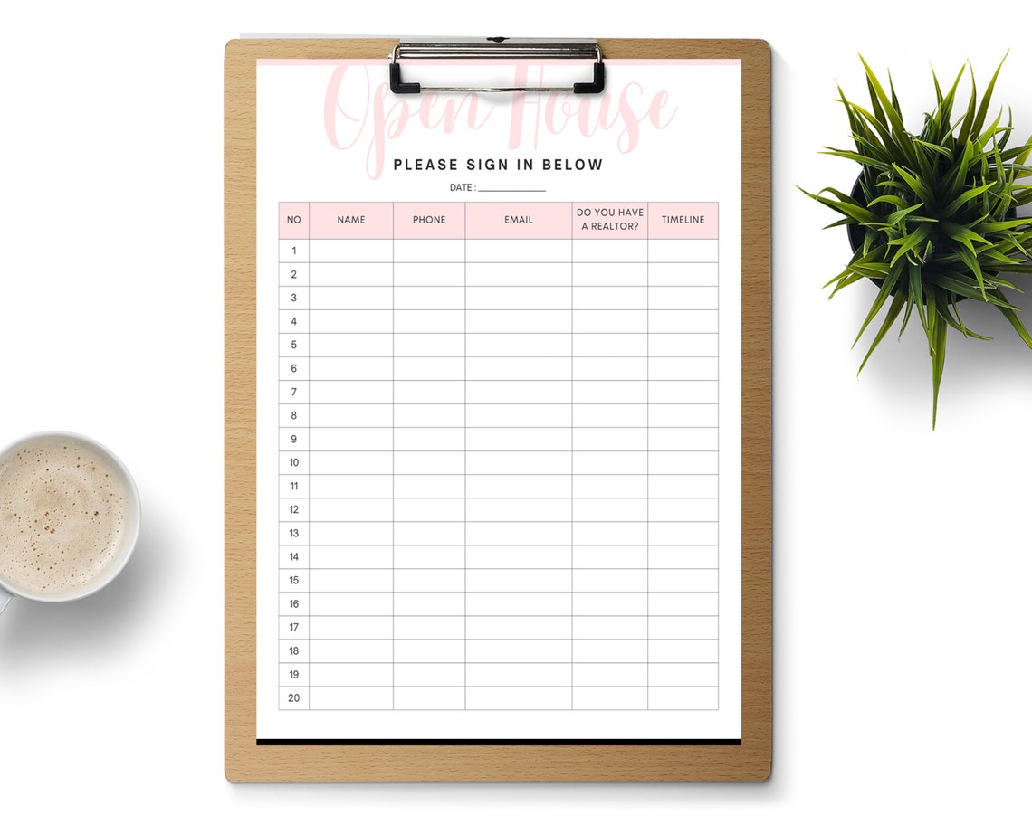 Editable Open House Sign in Sheet, Realtor Open House Form, Real Estate ...