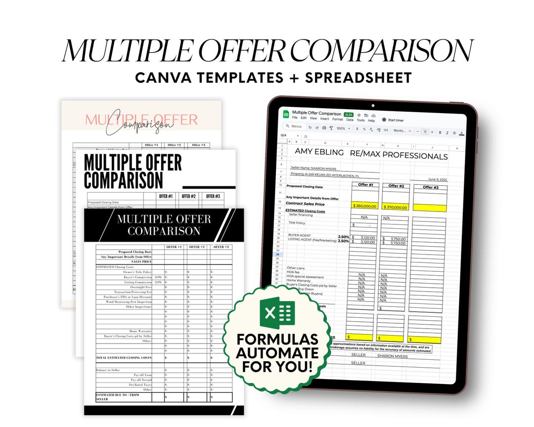 Multiple Offer Presentation, Offer Summary Cover Sheet, Real Estate ...