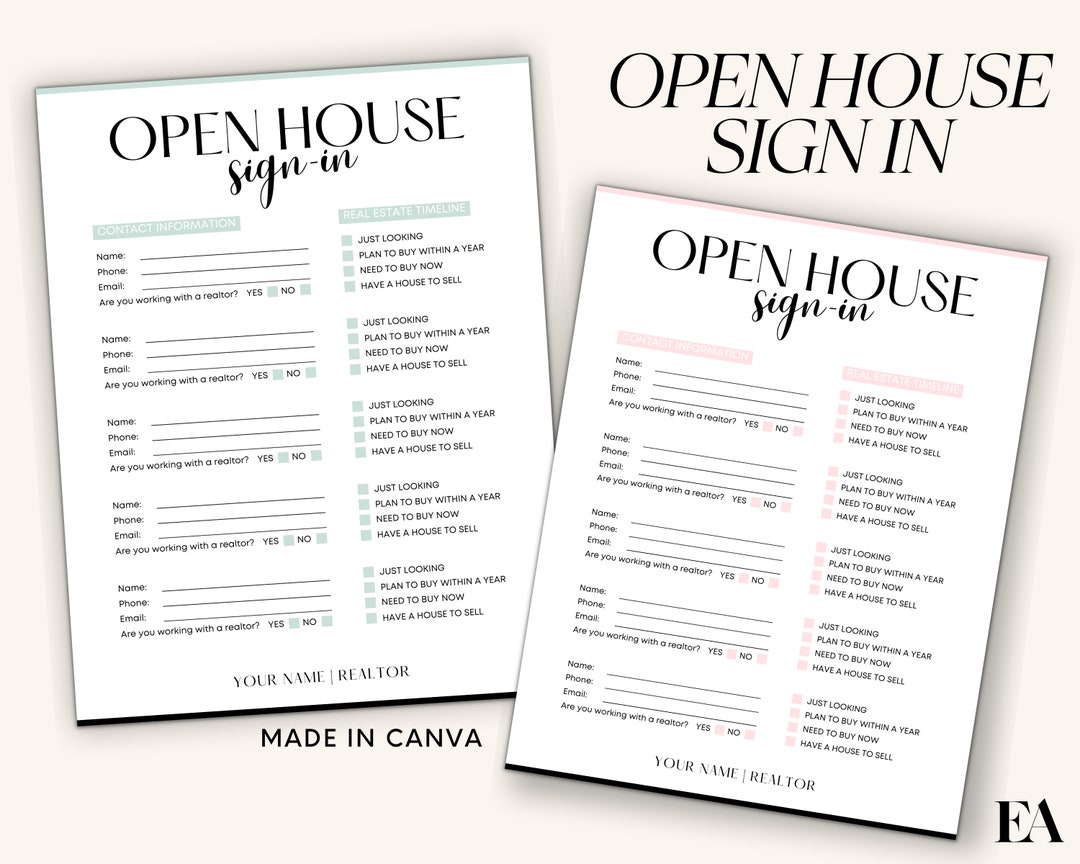 Editable Open House Sign in Sheet, Realtor Open House Form, Real Estate ...