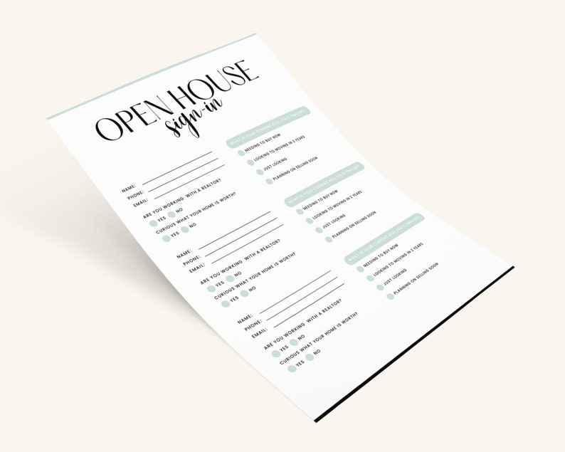 Editable Open House Sign in Sheet Realtor Open House Form - Etsy