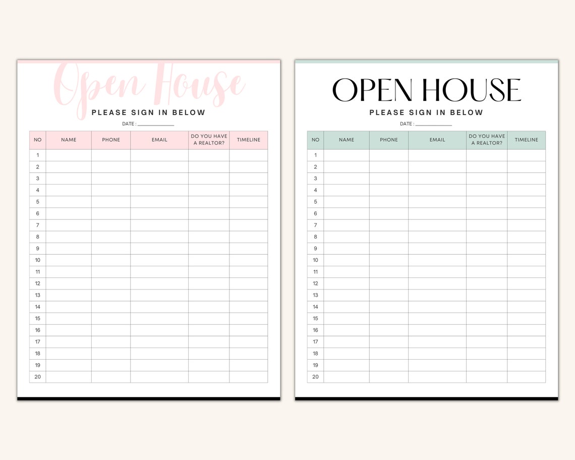 Editable Open House Sign in Sheet, Realtor Open House Form, Real Estate ...
