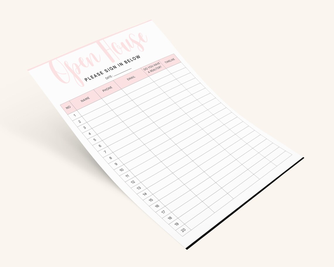Editable Open House Sign in Sheet, Realtor Open House Form, Real Estate ...