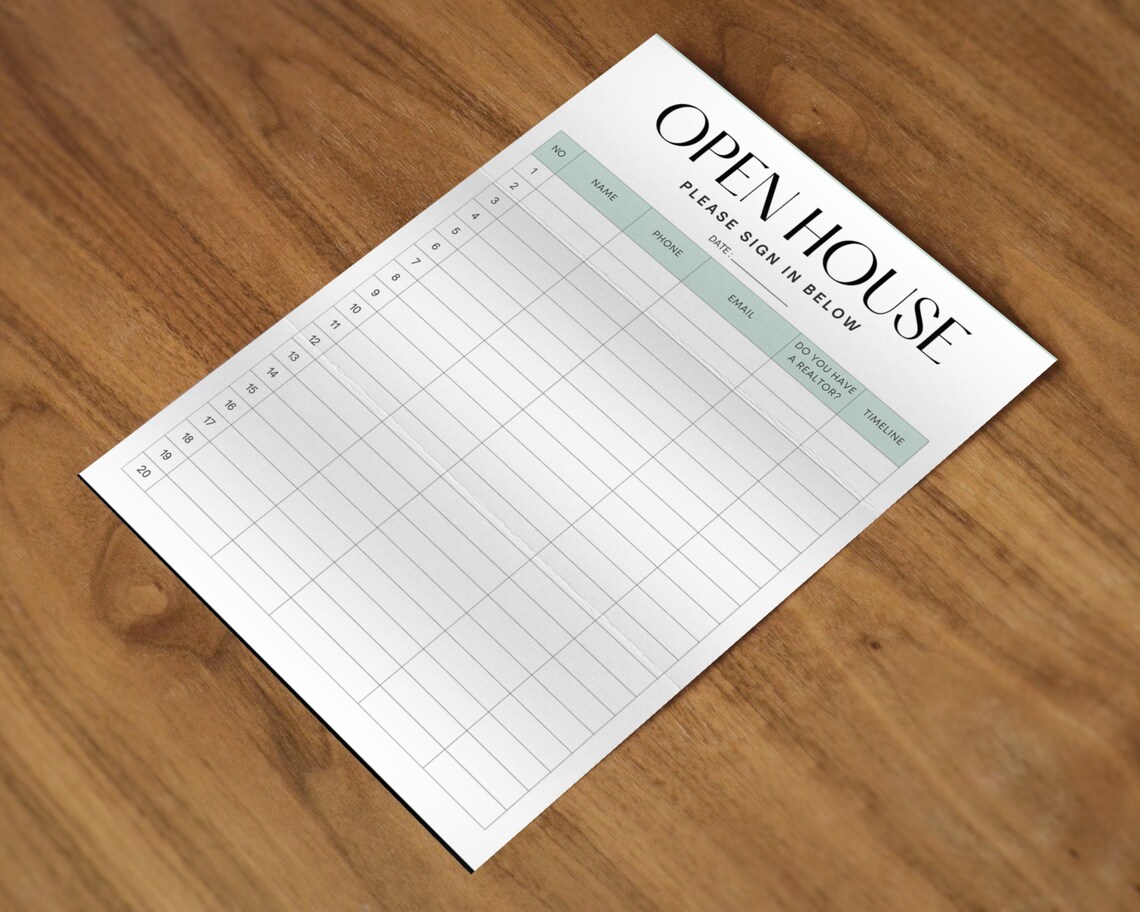 Editable Open House Sign in Sheet, Realtor Open House Form, Real Estate ...