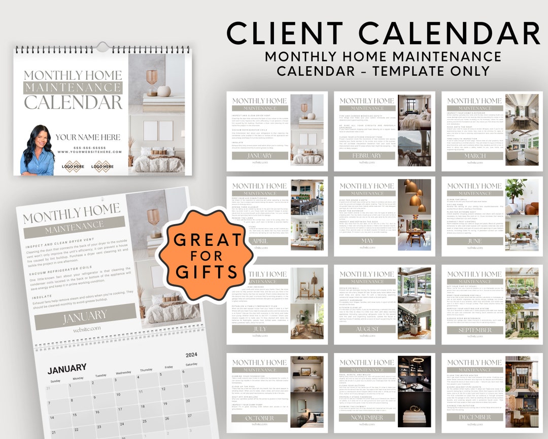 Home Maintenance Calendar for Real Estate New Client Packet Client Gift ...