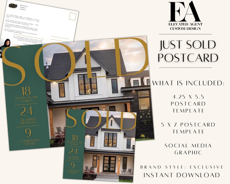 Real Estate Just Sold Postcard Real Estate Marketing Real - Etsy