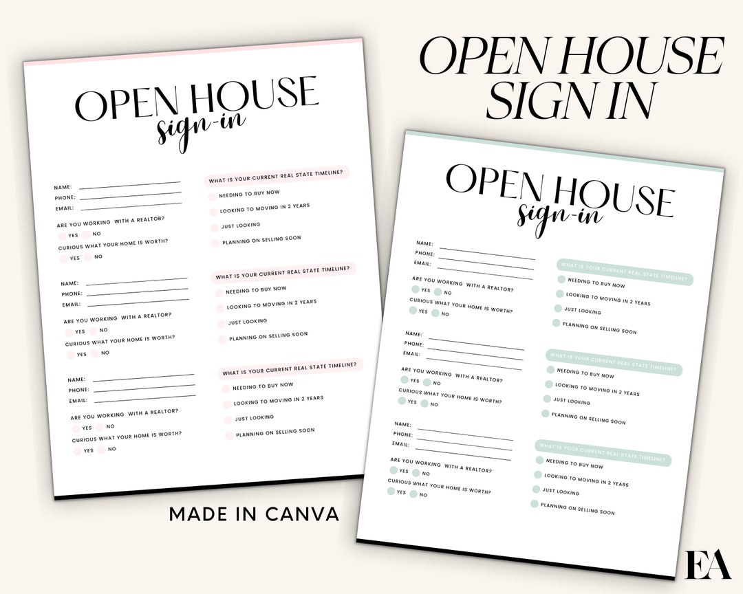Editable Open House Sign in Sheet, Realtor Open House Form, Real Estate ...