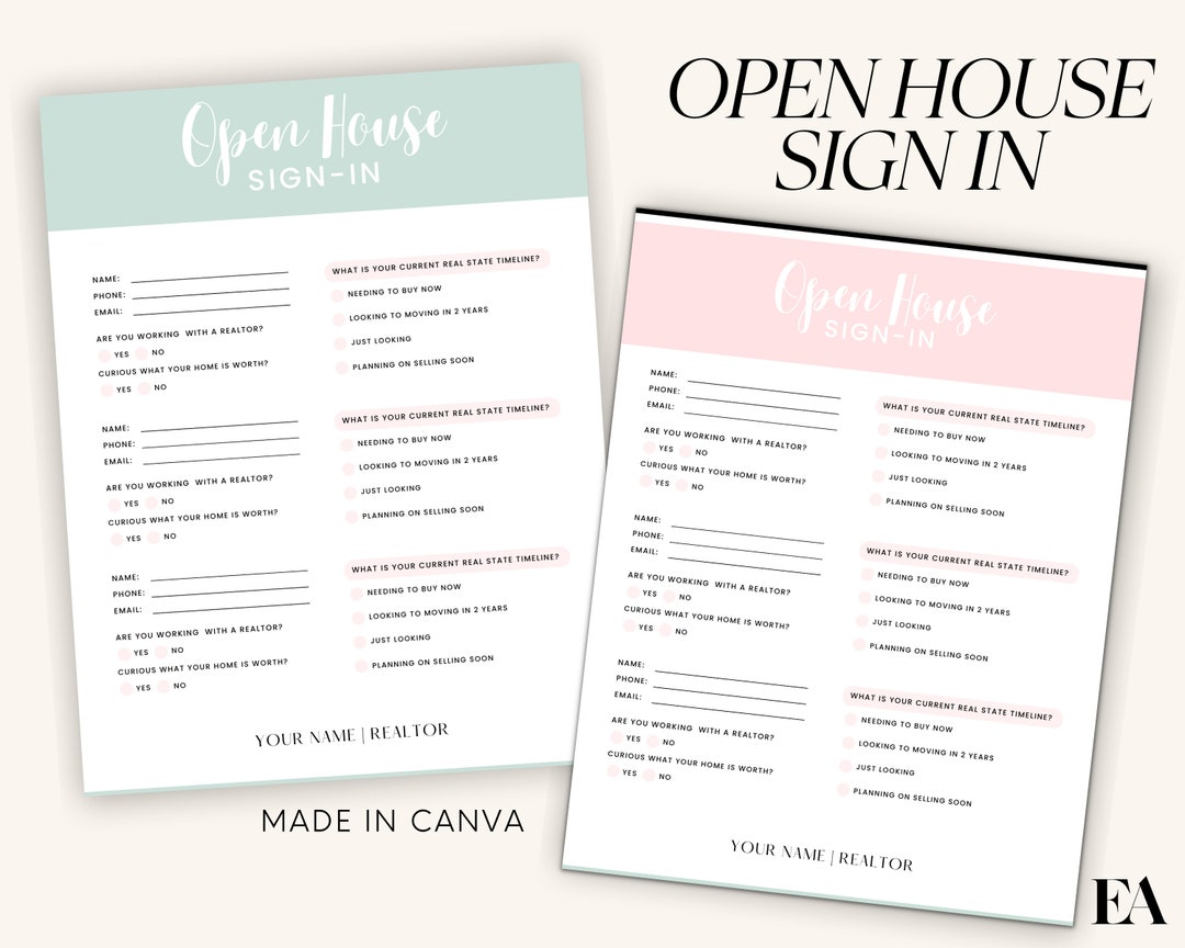 Editable Open House Sign in Sheet, Realtor Open House Form, Real Estate ...