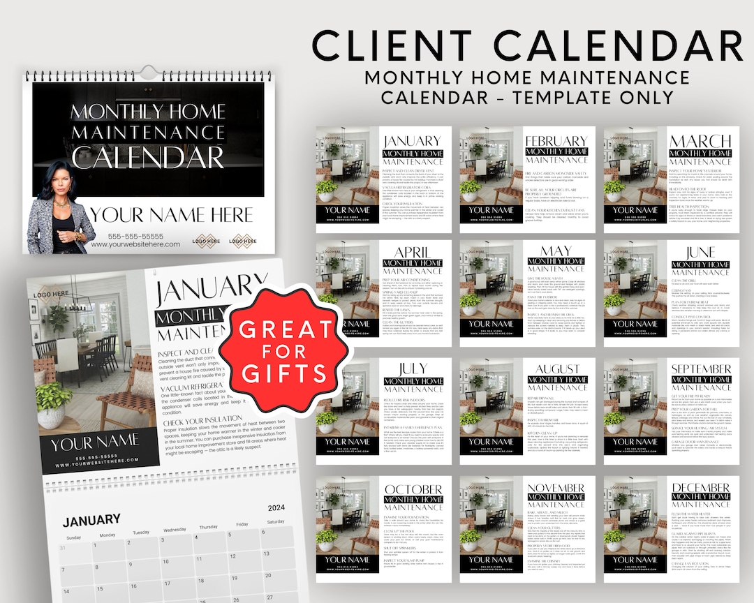 Real Estate Calendar Home Maintenance Calendar Client Gift Home Buyer ...