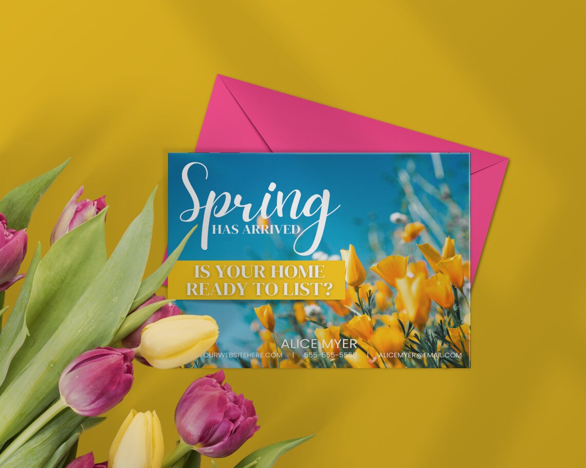 Real Estate Hello Spring Postcard, Realtor Spring Card, Realtor Farming ...