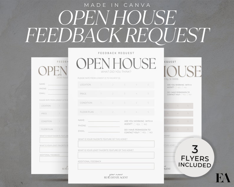 Open House Feedback Editable Canva Template Real Estate Open - Etsy