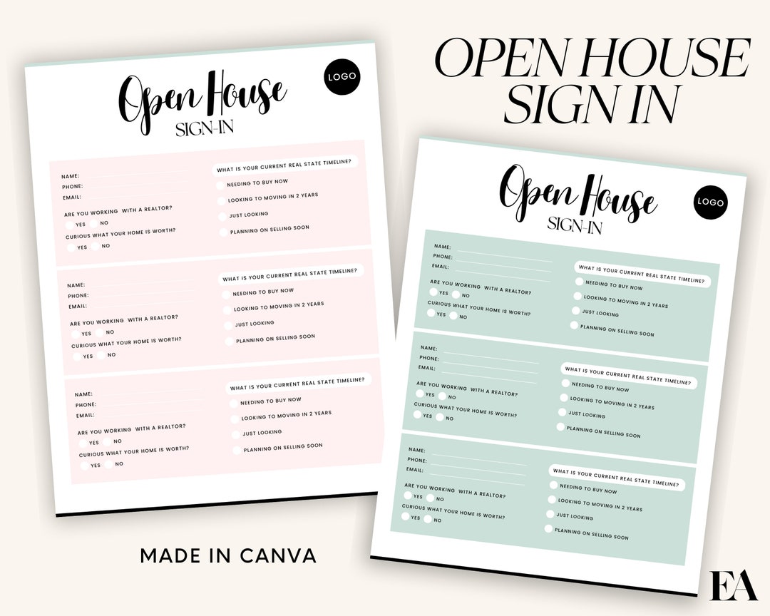 Editable Open House Sign in Sheet, Realtor Open House Form, Real Estate ...