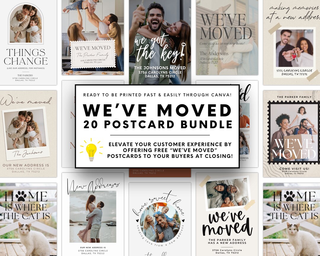 We've Moved Postcard Bundle, Moving Announcement, Real Estate Postcard ...