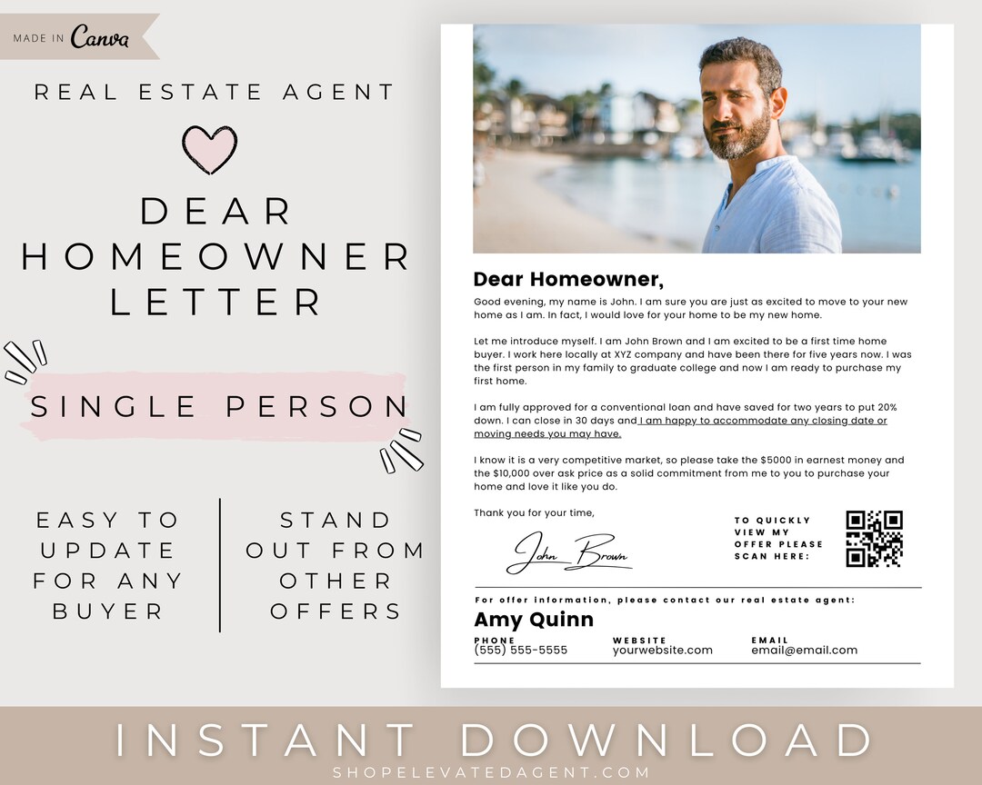 Modern Home Buyer Letter Template for Canva, Home Offer Letter, Real ...