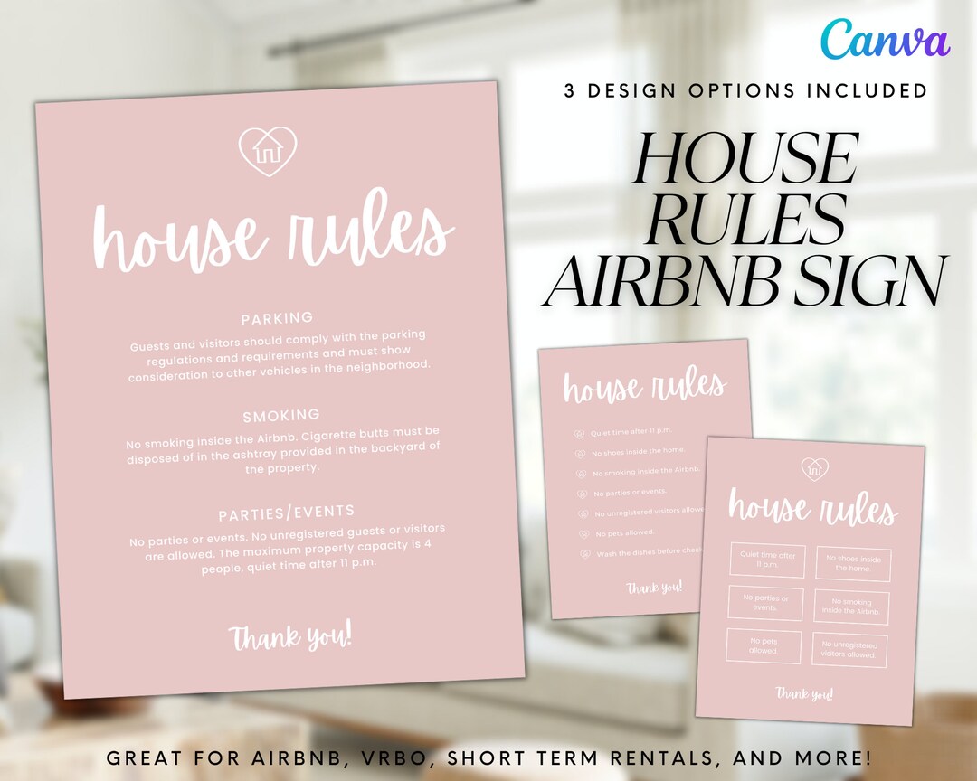 Airbnb Sign Template, Editable Airbnb Signs, House Rules Sign, VRBO ...