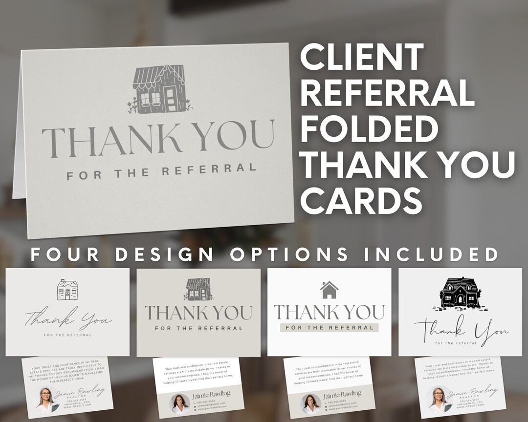 Real Estate Client Referral Folded Thank You Card, Agent Referral Card ...