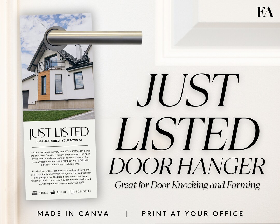 Just Listed Door Hanger for Real Estate Just Sold Door Hanger for ...