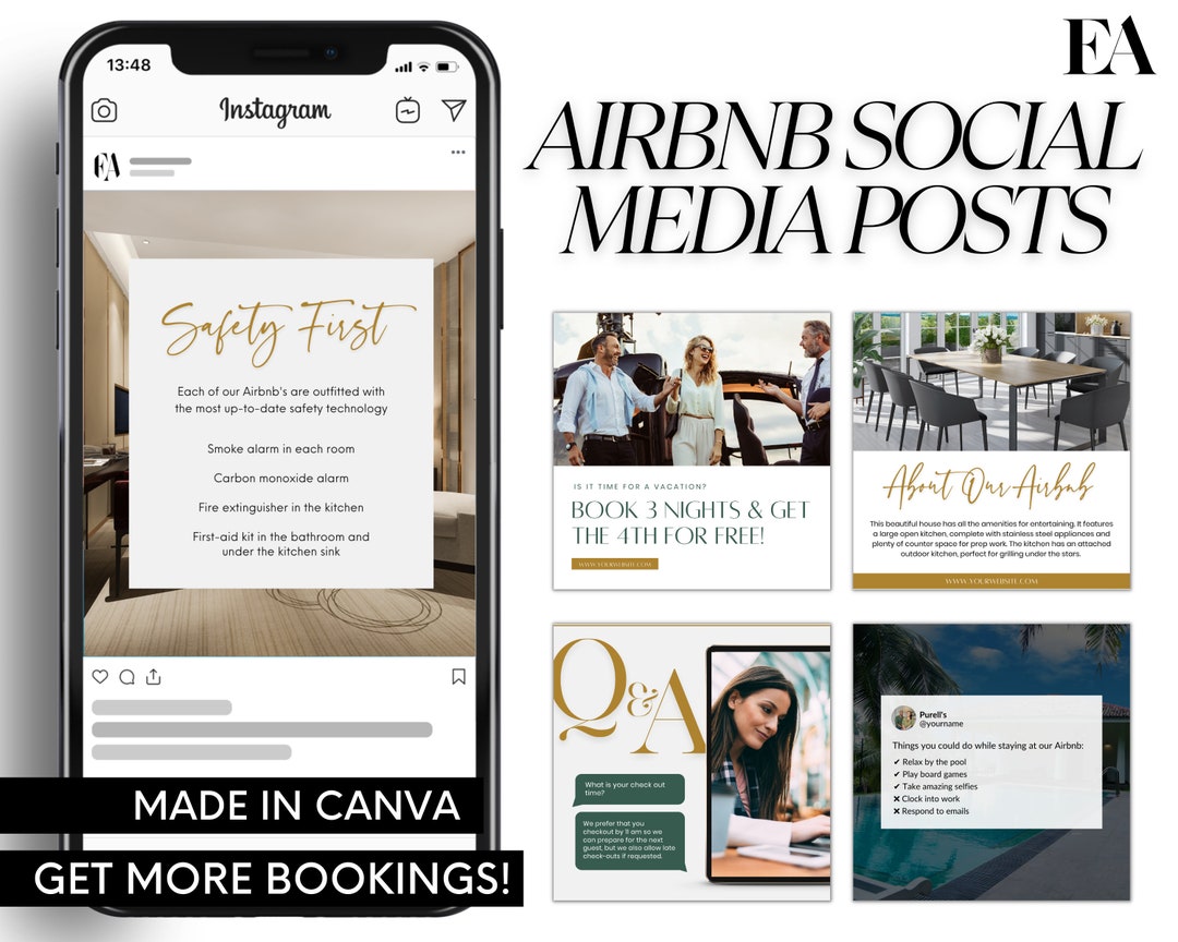 Airbnb Social Media Posts: Vacation Rental Templates (canva) - Etsy