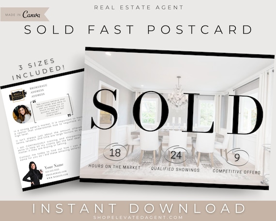Real Estate Just Sold Postcard Real Estate Marketing Real - Etsy